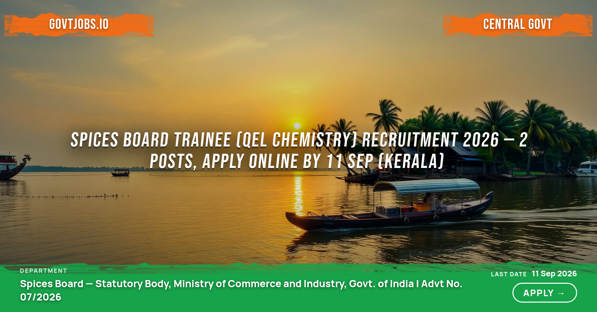 Spices Board Trainee (QEL Chemistry) Recruitment 2026 — 2 Posts, Apply ...